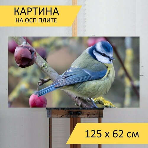 Картина на ОСП 125х62 см. "Лазоревка, синица, птица" горизонтальная, для интерьера, с креплениями