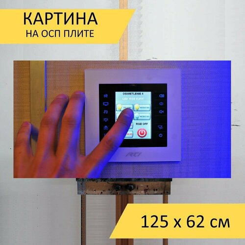 Картина на ОСП 125х62 см. "Экран, контроль, панель" горизонтальная, для интерьера, с креплениями