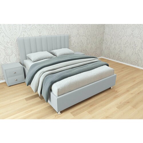 Двуспальная кровать Челси 180x200 с подъемным механизмом и с коробом для белья велюр серый без ножек