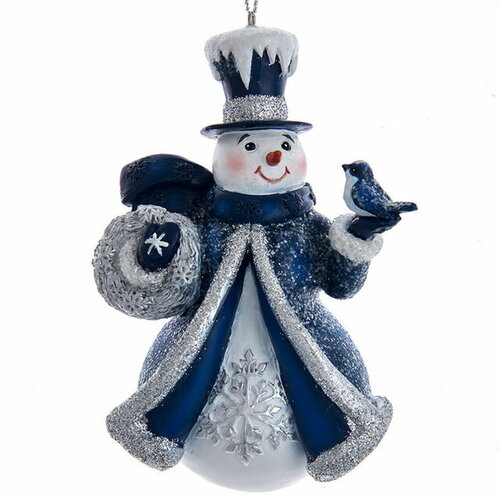 Kurts Adler Елочная игрушка Снеговичок Боулли в синем кафтане 11 см, подвеска E0845