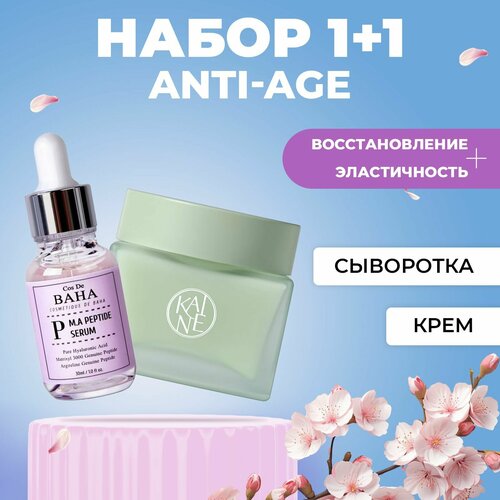 Набор против морщин: Сыворотка Cos De Baha Peptide Serum with Matrixyl, 30 мл + Аква-крем Kaine Green Calm Aqua Cream, 70 мл