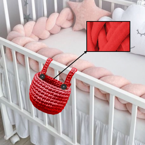 Подвесная корзина органайзер для детской кроватки красный