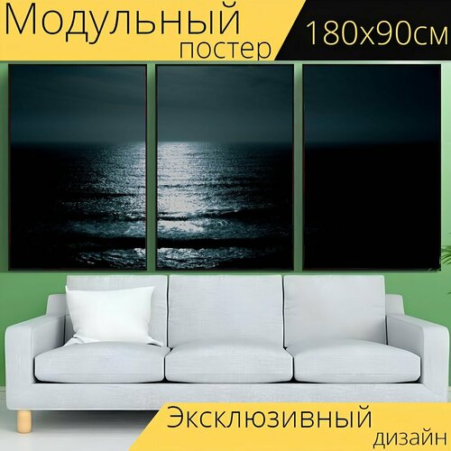 Модульный постер "Океан, ночь, небо" 180 x 90 см. для интерьера
