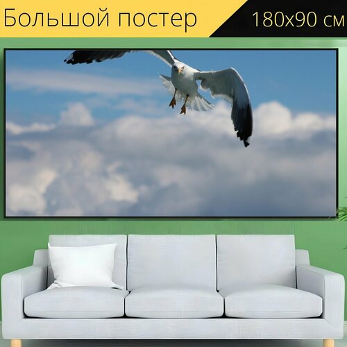 Большой постер "Птица, природа, небо" 180 x 90 см. для интерьера