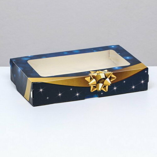 Коробка складная с окном "Бант золотой", 20 x 12 x 4 см, 20 шт.