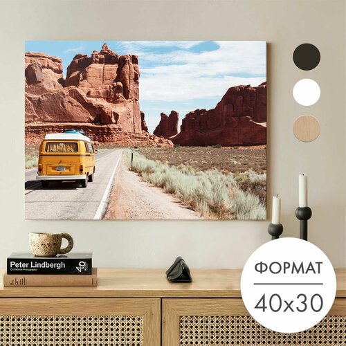 Плакат Постер 40х30 без рамки "Желтый автобус в пустыне" для интерьера