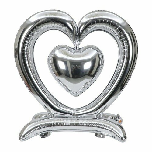 Шар фольгированный 36" «Сердце», на подставке, серебро