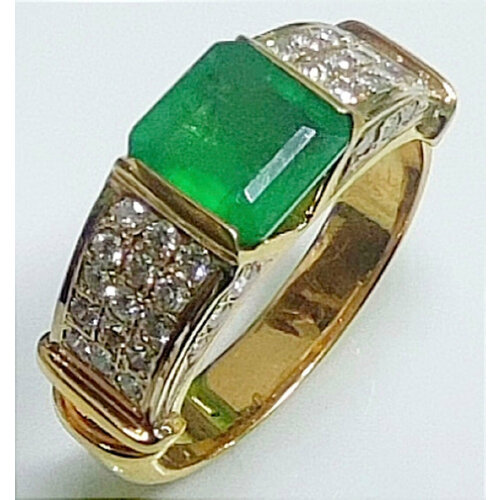 Кольцо Эстерелла, желтое золото, 750 проба, изумруд, бриллиант, размер 18.5