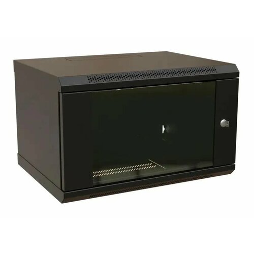 Коммутационный шкаф WRLINE WR-TW-0666-GP-RAL9004 настенный, стеклянная передняя дверь, 6U, 600x367x600мм