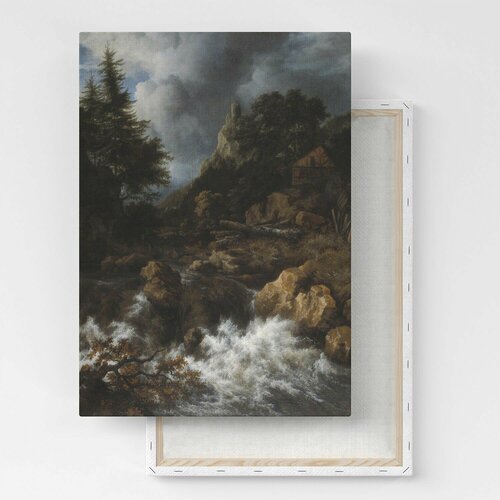 Картина на холсте, репродукция / Якоб ван Рёйсдал - Waterfall with a Half-Timbered / Размер 40 x 53 см
