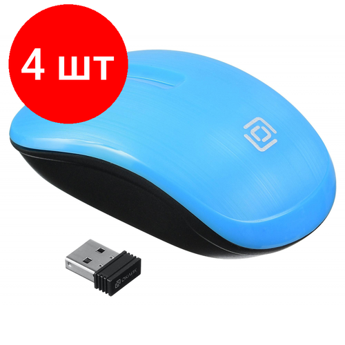 Комплект 4 штук, Мышь компьютерная Oklick 525MW голубой опт (1000dpi) беспр USB (2but)