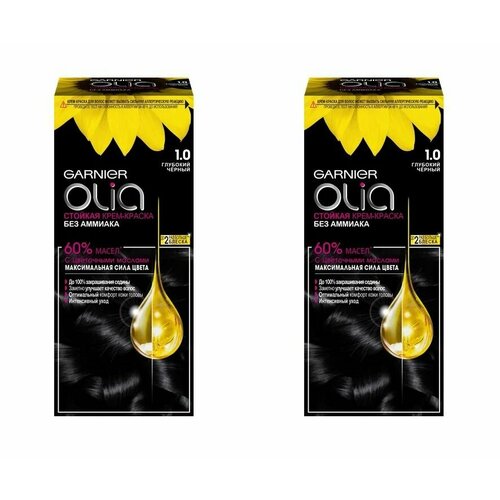 GARNIER Крем-краска для волос безаммиачная Olia, №1.0 Глубокий чёрный - 2 штуки