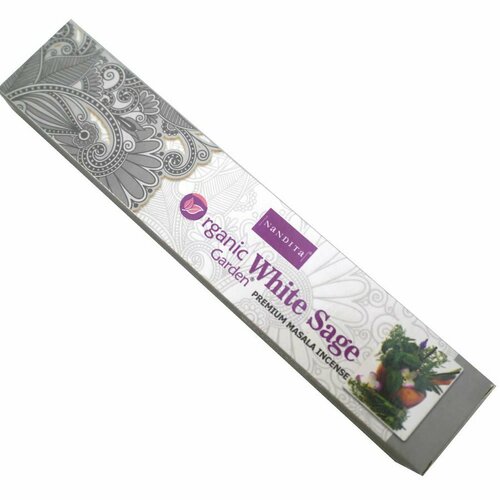 ORGANIC Garden WHITE SAGE Premium Masala Incense, Nandita (органик Гарден белый шалфей премиум благовония палочки, Нандита), 15 г.