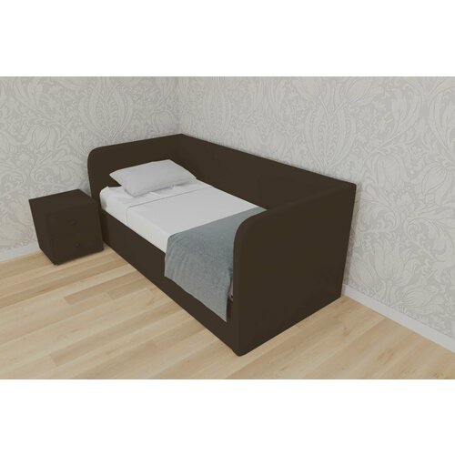 Односпальная кровать Рим-2 80x200 с подъемным механизмом и с коробом для белья велюр коричневый