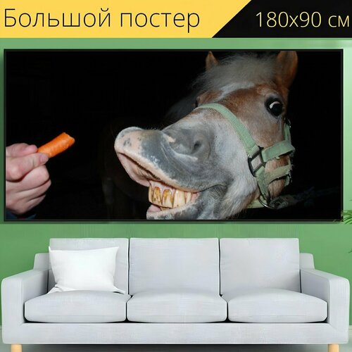 Большой постер "Лошадь, морковь, вознаграждение" 180 x 90 см. для интерьера