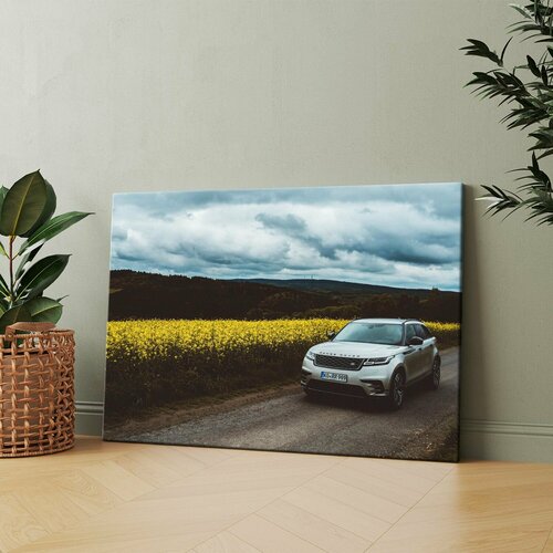Картина на холсте (Машина припаркована на грунтовой дороге) 60x80 см. Интерьерная, на стену.