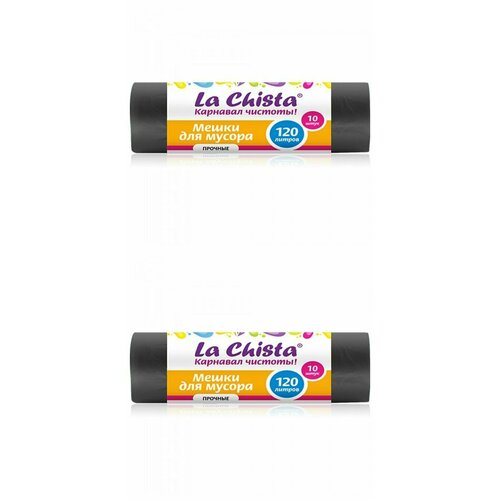 La Chista Мешки для мусора прочные, черные, 120 л, 10 шт, 2 упаковки