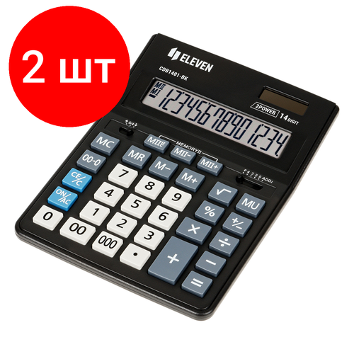 Комплект 2 шт, Калькулятор настольный Eleven Business Line CDB1401-BK, 14 разрядов, двойное питание, 155*205*35мм, черный