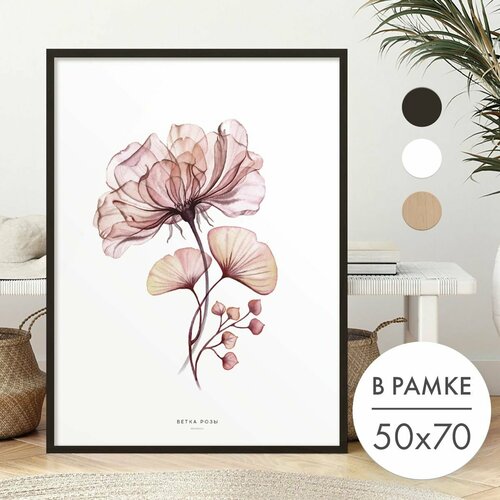Плакат Постер 50х70 В рамке "Розовый цветок" для интерьера