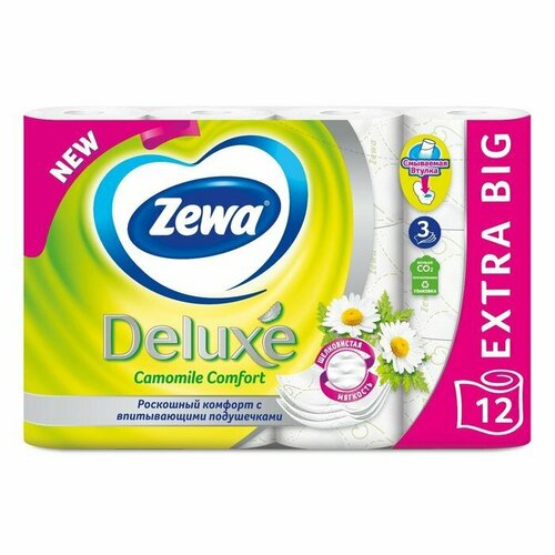 Туалетная бумага Zewa Deluxe Camomile Comfort, 3 слоя, 12 шт. (комплект из 2 шт)