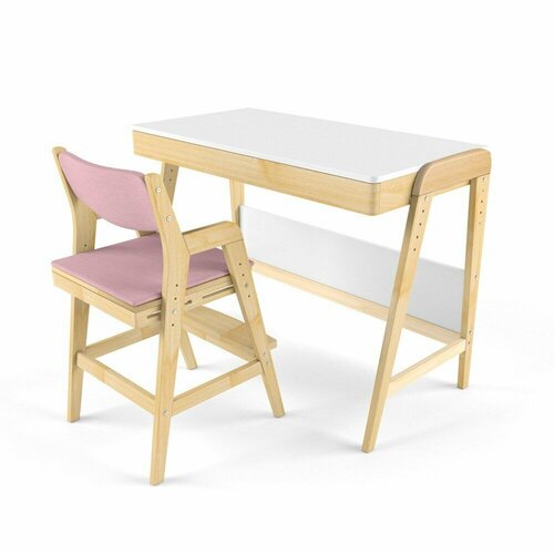 Комплект растущий стол и стул с чехлом 38 попугаев "Вуди" (Белый, Береза, Розовый)