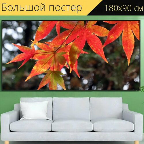 Большой постер "Осенние листья, кленовое дерево, осень" 180 x 90 см. для интерьера