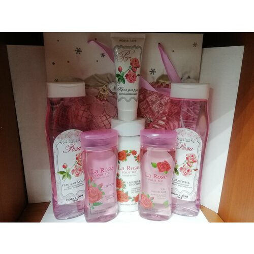 Новая Заря Подарочный набор для женщин - " Роза для тебя"/ мицеллярная вода, шампунь, гель для душа, крем для рук, молочко для тела и рук, лосьон