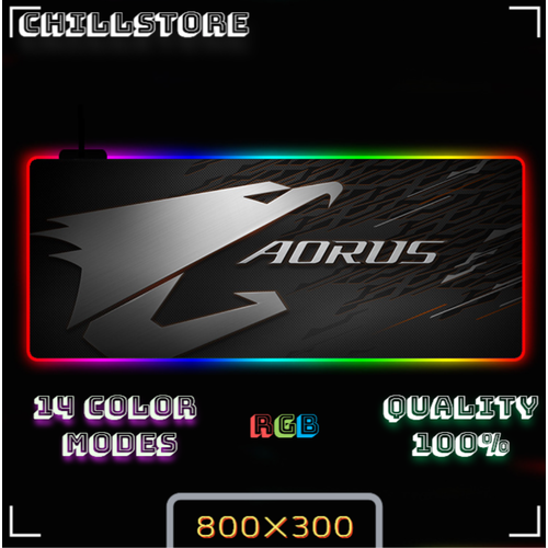 Коврик для мышки и клавиатуры большой игровой с RGB подсветкой AORUS 80х30