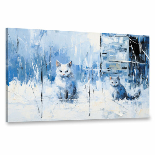 Интерьерная картина 100х60 "Синие коты в зиме"