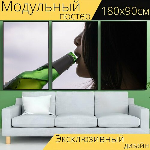 Модульный постер "Портрет, девочка, пить" 180 x 90 см. для интерьера