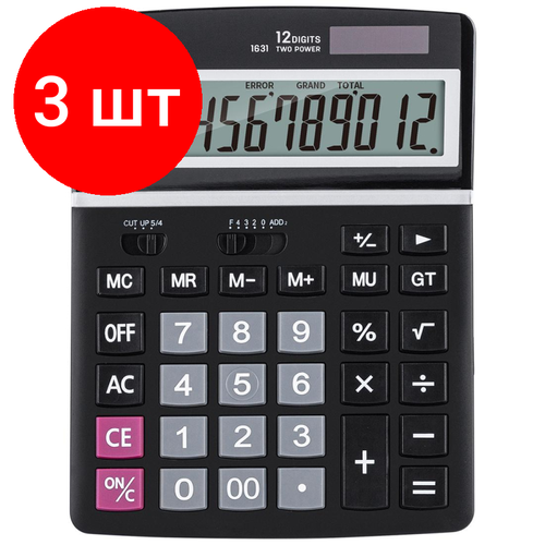 Комплект 3 штук, Калькулятор настольный полноразм. Deli E1631, 12-р, дв. пит, 195x148мм, черн