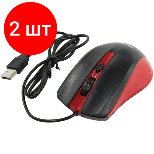 Комплект 2 шт, Мышь Smartbuy ONE 352, USB, красный, черный, 3btn+Roll
