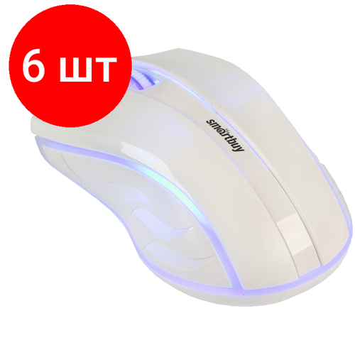 Комплект 6 шт, Мышь Smartbuy ONE 338, USB, с подсветкой, белый, 2btn+Roll