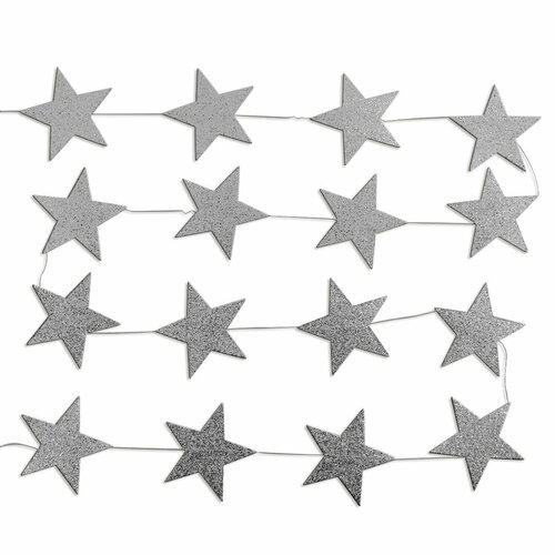 Гирлянда-подвеска Звезда, Серебро, с блестками, 200 см, 7 см*20 шт, 1 упак.