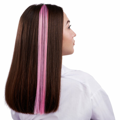 Цветные пряди для волос, на заколке, 5 гр, Розовый, 50*3,3 см, 2 шт.