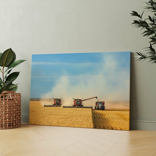 Картина на холсте (поле комбайн сельскохозяйственная техника уборка пшеницы апк) 60x80 см/для интерьера/в комнату/на стену/в подарок