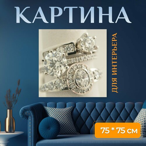 Картина на холсте "Алмаз, украшения, ювелирные изделия" на подрамнике 75х75 см. для интерьера