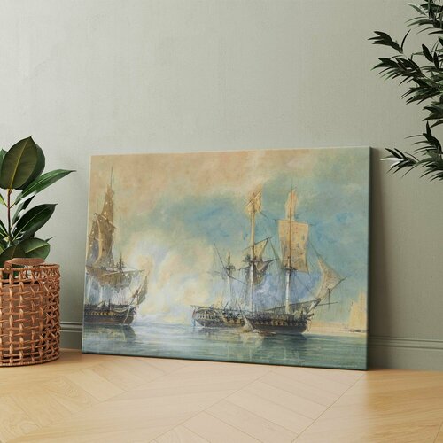 Картина на холсте (Два корабля в воде) 30x40 см. Интерьерная, на стену.