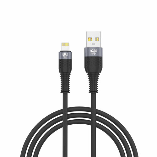 BY Кабель для зарядки Powerline iP, 1м, Быстрая зарядка 2.4А, 12W, силикон, черный+серебро, 5 штук