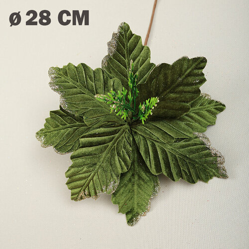 Цветок искусственный декоративный новогодний, d 28 см, цвет темно-зеленый