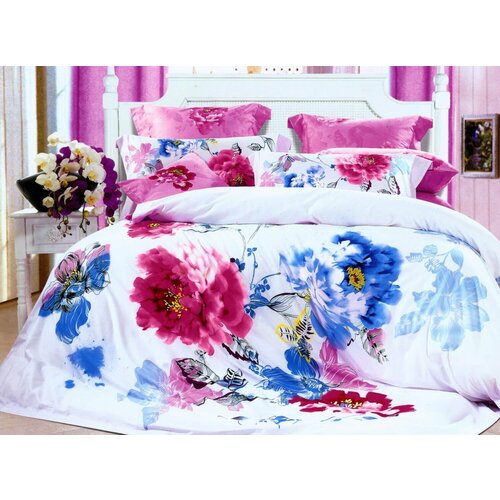 DOMITEX : Комплект постельное белье домитекс сатин цветной Люкс фотопечать Икебана 1,5 спальный, наволочки 70х70см