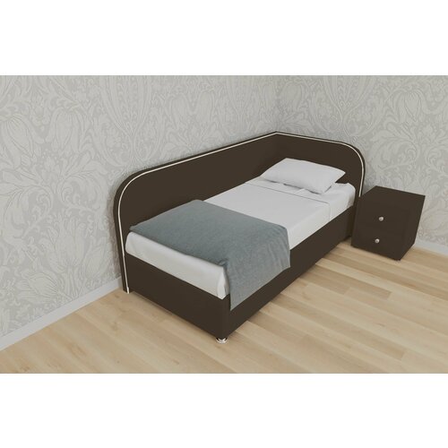 Односпальная кровать Скаут 80x200 с подъемным механизмом и с коробом для белья велюр коричневый ножки 5 см угол левый