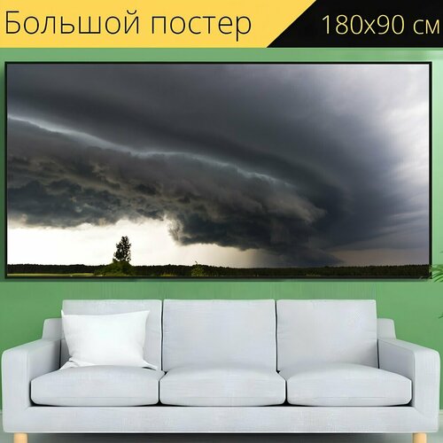 Большой постер "Гроза, буря, метеорология" 180 x 90 см. для интерьера
