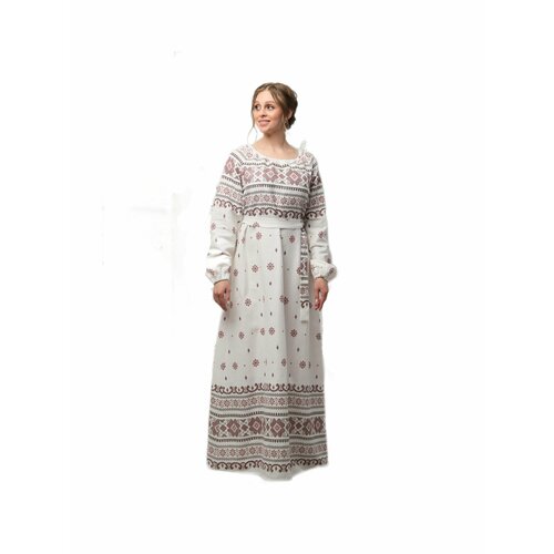 Платье Славянские узоры, размер 48-52, красный, коричневый