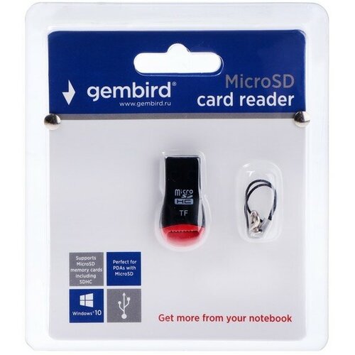 Кард-ридер Gembird FD2-MSD-1, USB/Micro SD, чёрный