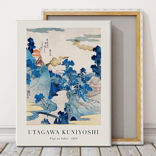 Картина на холсте 40х50 см "Кацусика Хокусай репродукция весенний поток (японская живопись)", Большая картина для интерьера на стену, на подрамнике