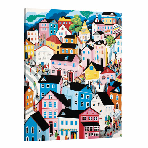 Интерьерная картина 50х70 "Деревня в стиле поп-арт"