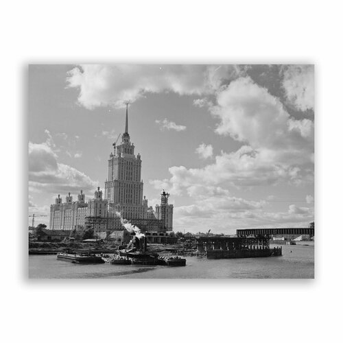 Советский постер, плакат на бумаге / Строительство Новоарбатского моста / Размер 40 x 53 см