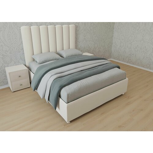 Двуспальная кровать Женева Нью 160x200 с подъемным механизмом и с коробом для белья велюр белый ножки 13 см хром