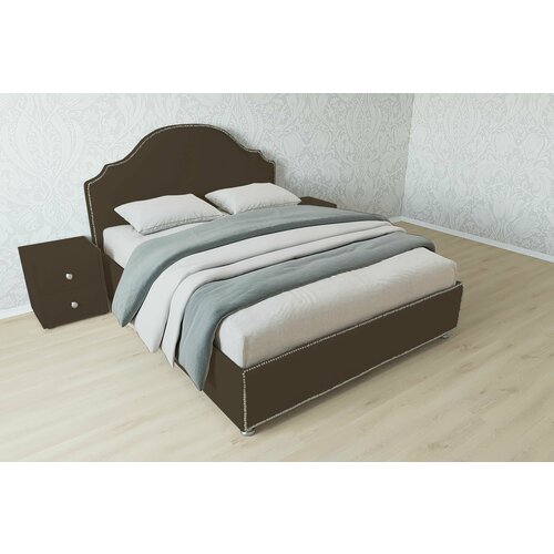 Двуспальная кровать Мария 140x200 с подъемным механизмом и с коробом для белья велюр коричневый ножки 5 см